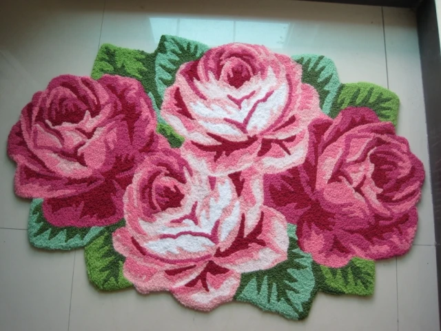 free shipping Pink Rose floral area rugs door mats,handmade rose shaped ...