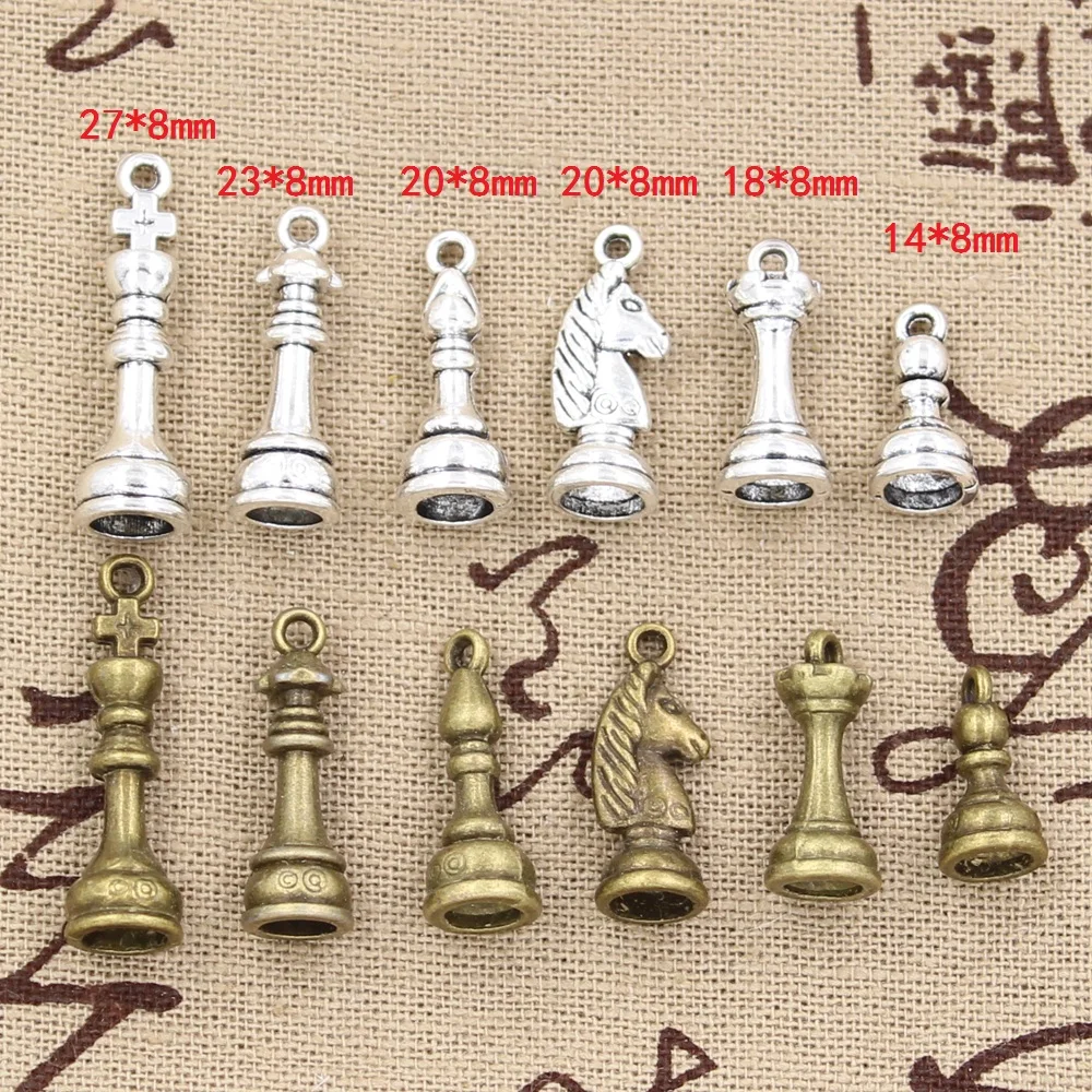 1set Charms Chess Knight Bishop Pawn King Queen Rook Antique Pendant ...