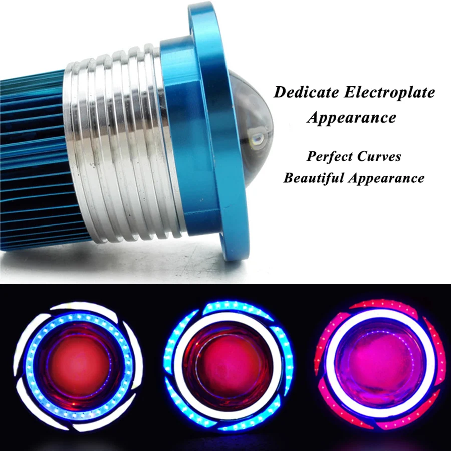 12V 12W Hi/Lo Beam Led Projector Lens 1200lm Headlight Kit with Angel ...