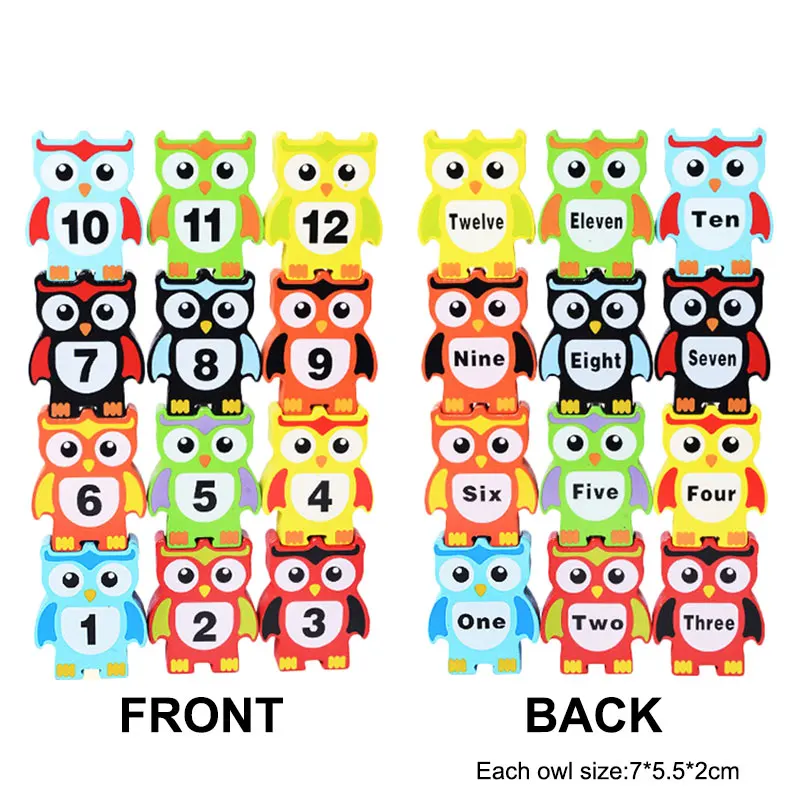 Montessori Cartoon Wooden Balancing Blocks Owl Numbers Counting Toys ...