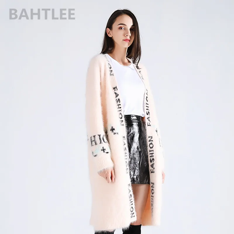 BAHTLEE-Women's Angora Rabbit Long Cardigans, Mink Cashmere, Knitting ...