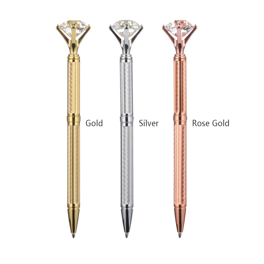 3 colors 0.7mm Metal Ballpoint Pen with Big Diamond Crystal Signature ...