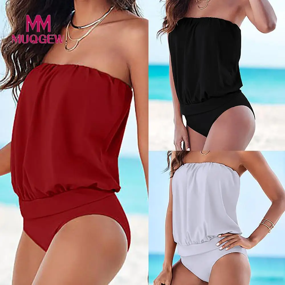 Muqgew 2018 Newest Women Strapless Bandeau Tops Swimwear Tankini Beach Swimsuit Bikinis Bathing