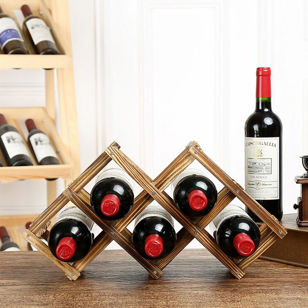 Foldable Wooden Wine Rack 6 Bottles Holder Mount Bar Display Shelf ...