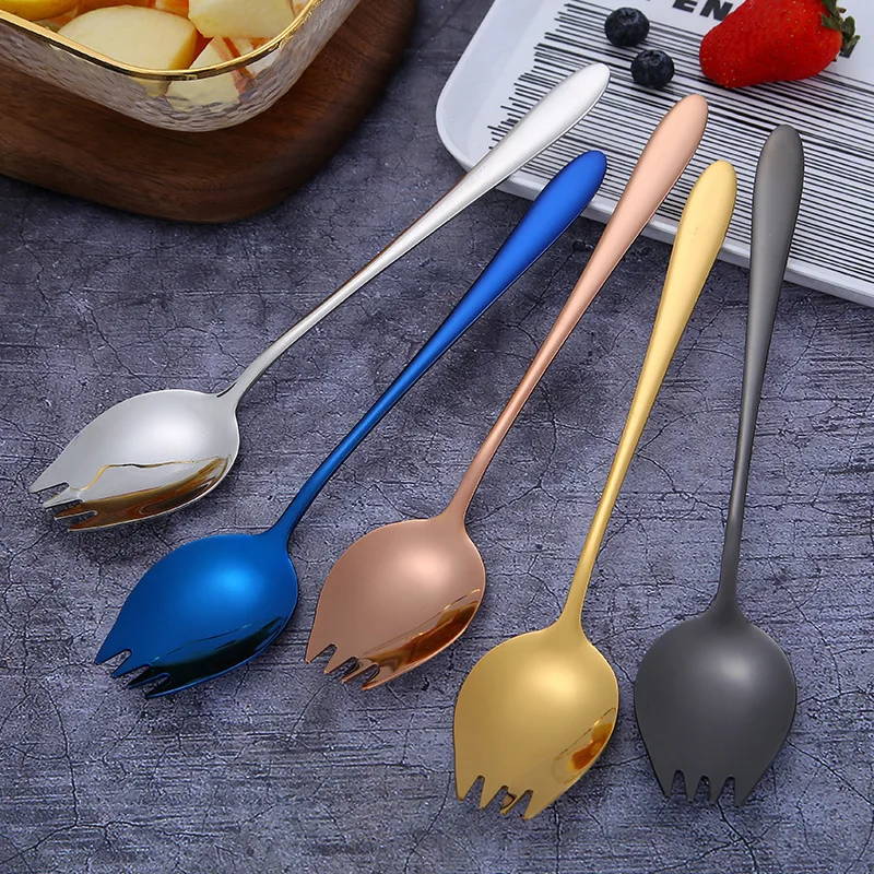 5-pieces Colorful Long Handle Spork With Mirror Polished Bowl 304 ...