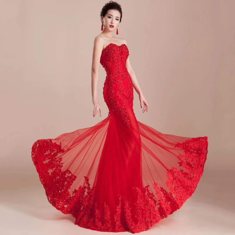 2015-new-red-wedding-dress-vestido-de-noiva-mermaid-Bridal-Gown ...