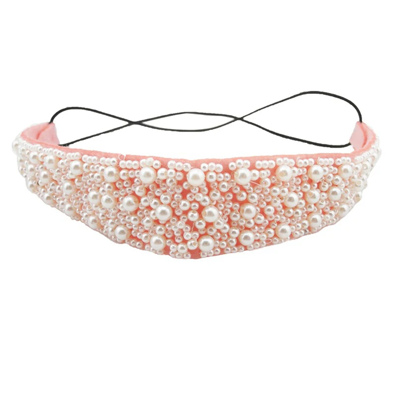 Handmake Pink Color Women Girls Pearl Headbands Punk Vintage Elastic ...