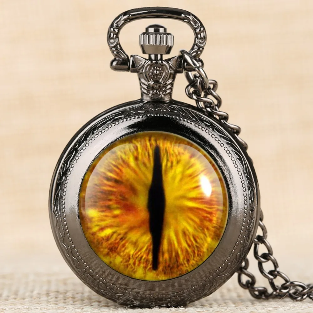 Novel Mens Pocket Watch Yellow Vertical Pupil Pattern Pocket Watch For ...