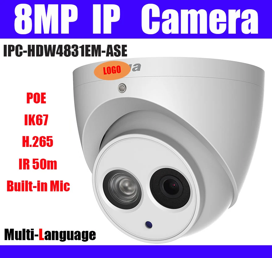 8mp IP Camera IPC HDW4831EM ASE POE H.265 IP67 Dome Bulit in Mic IR 50m ...