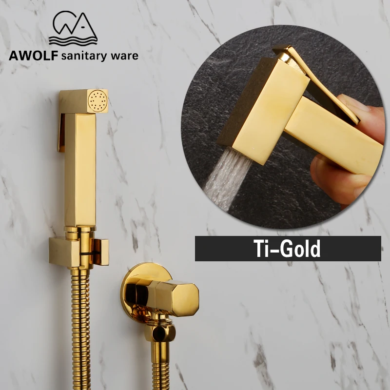 Hand Held Bidet Sprayer Douche Toilet Kit Shiny Titanium Gold Brass ...