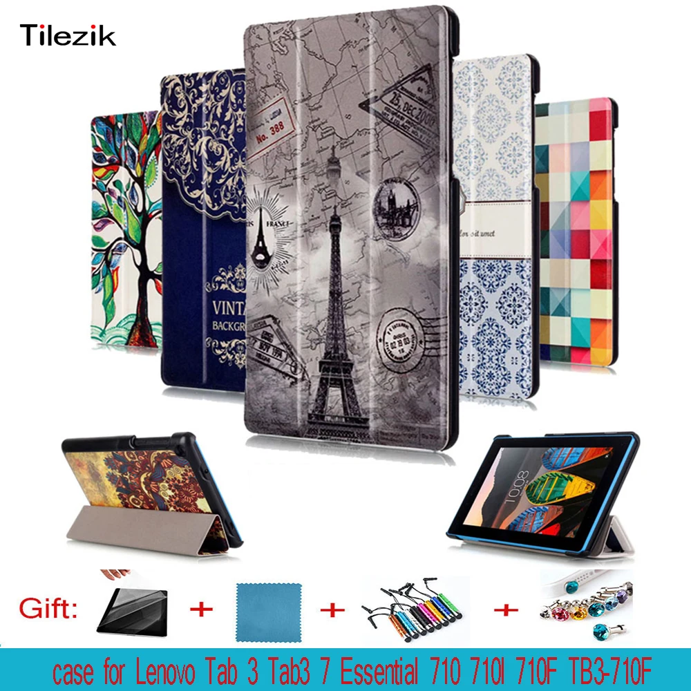 Magnetic Colorful Painted Stand PU Leather Case For Lenovo Tab 3 7.0 ...