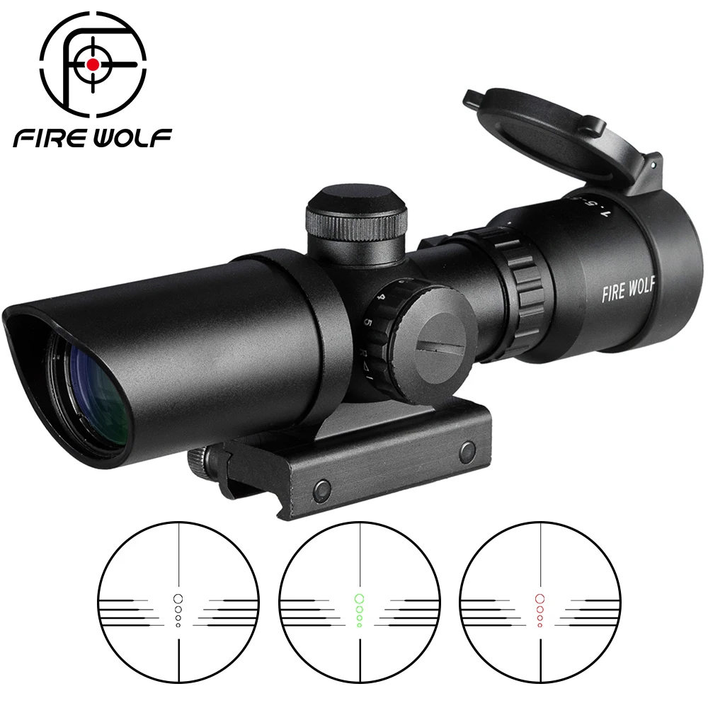 1-5-5X32-Short-Scope-Hunting-Riflescope-Red-Dot-Green-Illuminated ...