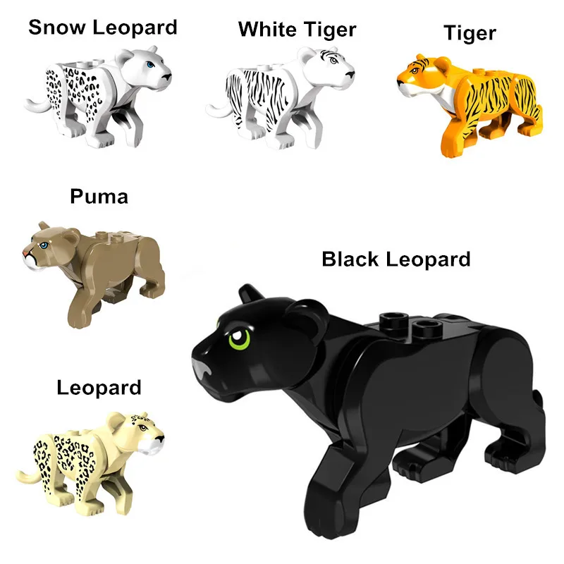 6 Styles Mini Figures Wild Animals Snow Leopard/Tiger/Puma Building ...