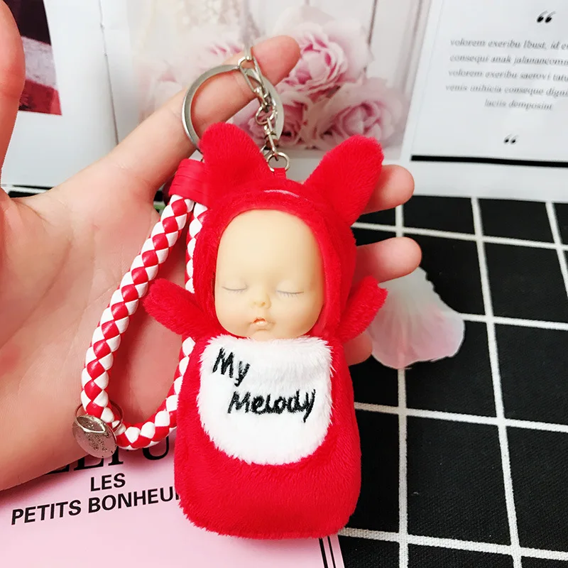 Cute Fluffy Sleeping Baby Keychain Pompom Rabbit Fur Ball Key Chain Car ...