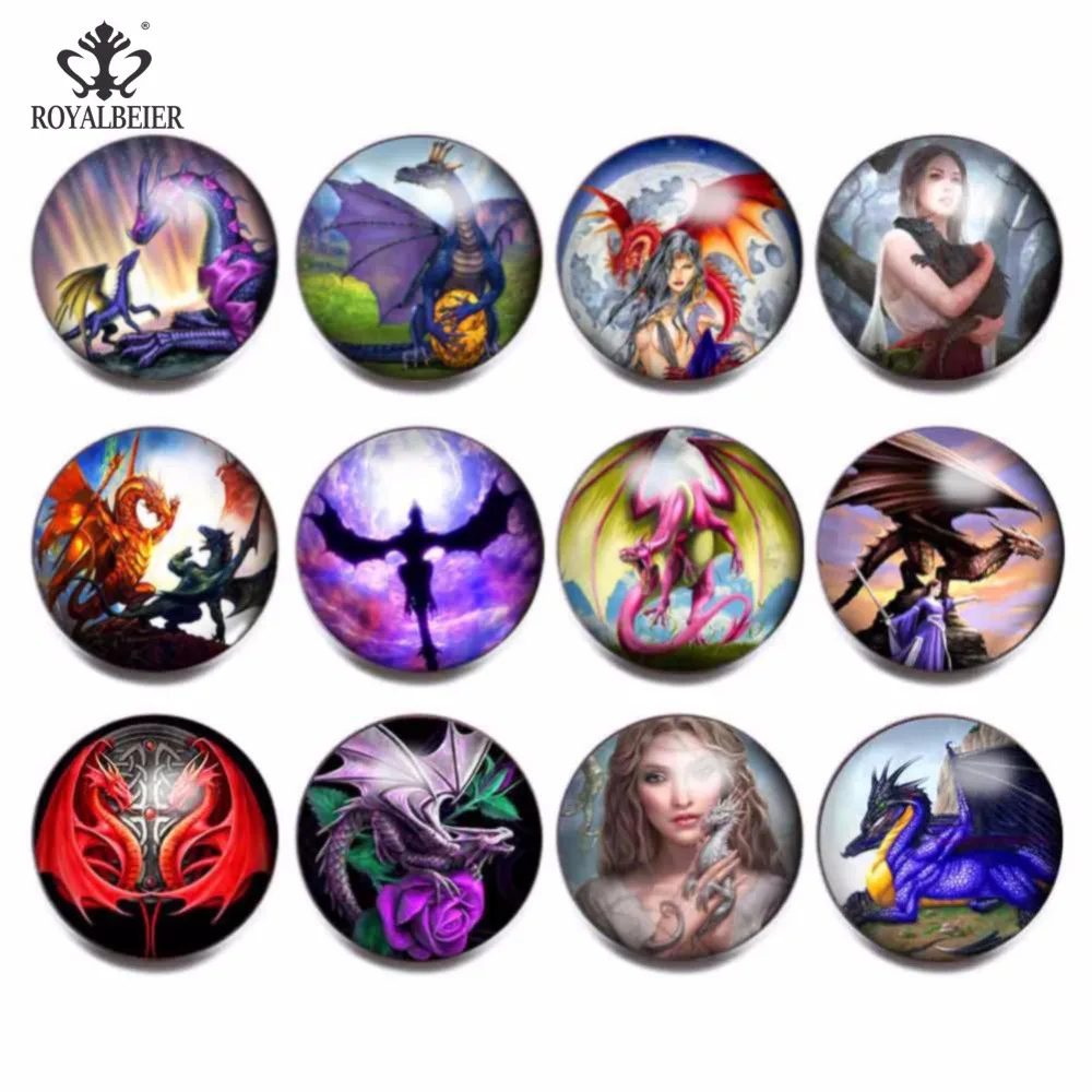 RoyalBeier 12pcs/lot Demon Dragon Theme Glass Charms Snap Button ...