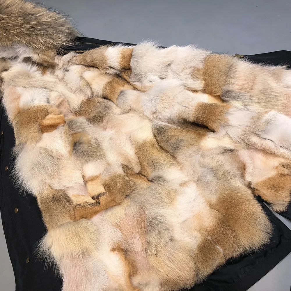 Maylofuer Real Coffee Wolf Fur Liner Parka, Women Natural Fur Parkas ...