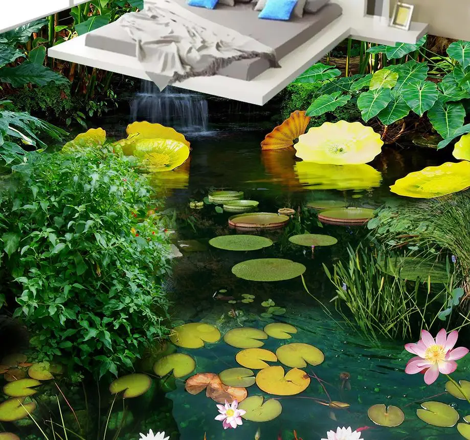 Custom-Photo-Floor-Wallpaper-3D-Stereoscopic-Pond-3D-floor-3D-Mural-PVC ...