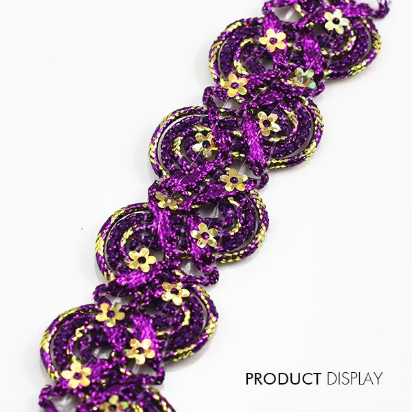 Buy Beaded Glitter Purple Sequin Fabric Braided