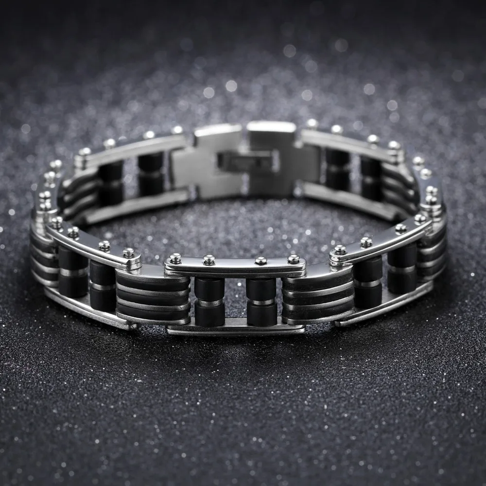 Cool 13MM Width Black Silicone Chain Man Bracelet Homme High Quality ...