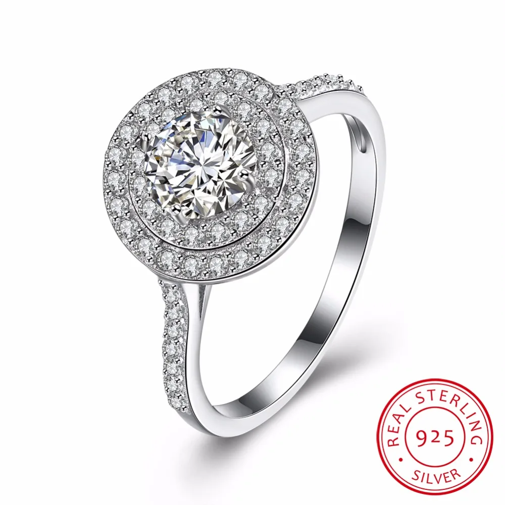 100% Genuine Real Pure 925 Sterling Silver Ring AAA Round Zircon Women ...