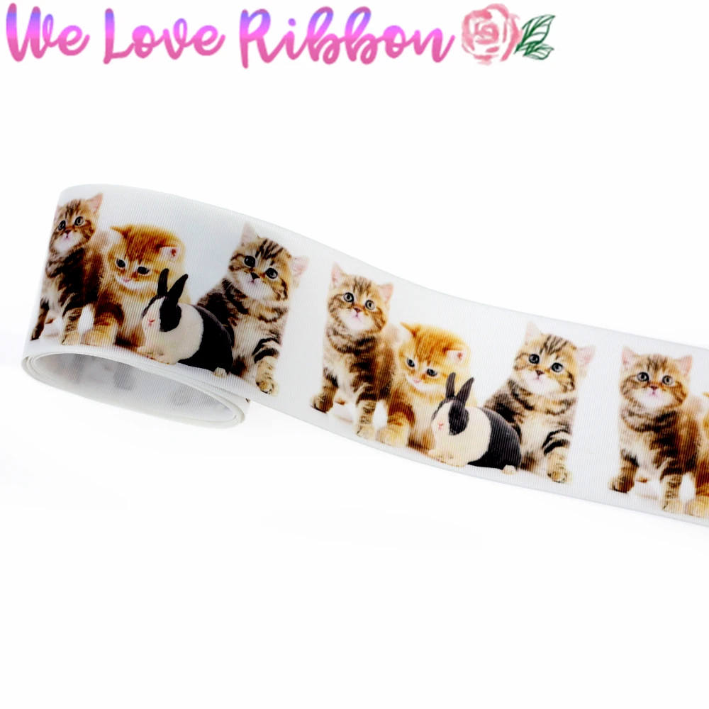 3" 75mm Animal Series Cute Cat Rabbit Printed Grosgrain Ribbon DIY ...