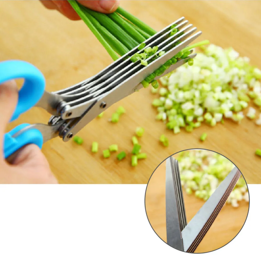 Multi functional Stainless Green Onion 5 Blade Scissors Cleaner ...
