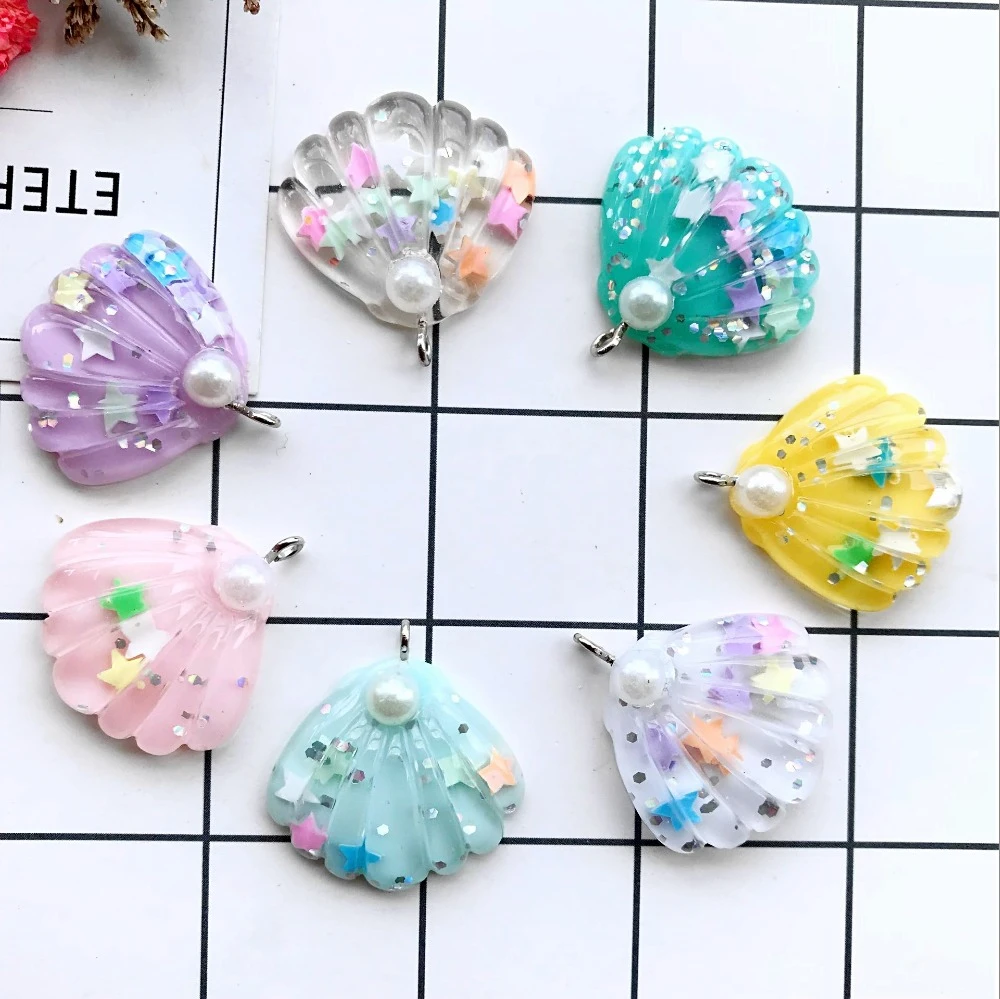 glitter pearl shell charms resin charms necklace pendant keychain ...