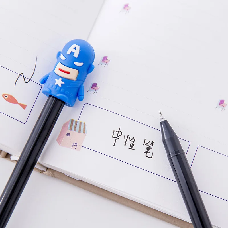 Kawaii Cartoon Stationery Mini Super Hero Gel Pen Spiderman Captain ...
