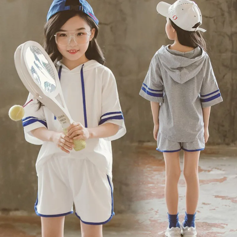 Teenage Girls' Sport Suits 2Pcs Sets Kids Pullover Hooded Sweatshirt ...