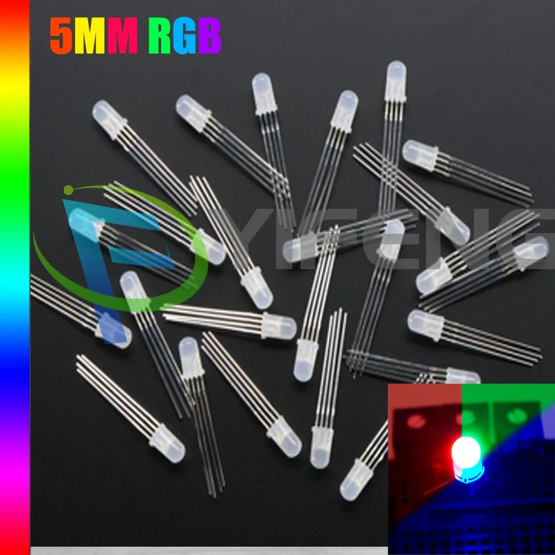 100pcs/lot Multicolor 4pin 5mm RGB Led Diode Light Lamp Tricolor Round ...
