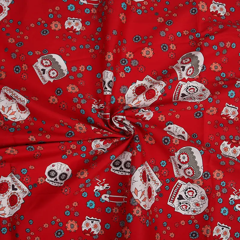 Wide 140cm Skull Fabric Red Bottom Cotton Fabric Skull Head Printed ...