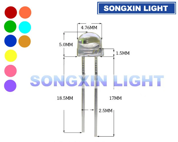 1000pc 5mm straw hat led diode yellow red blue green white (4.8mm) leds ...