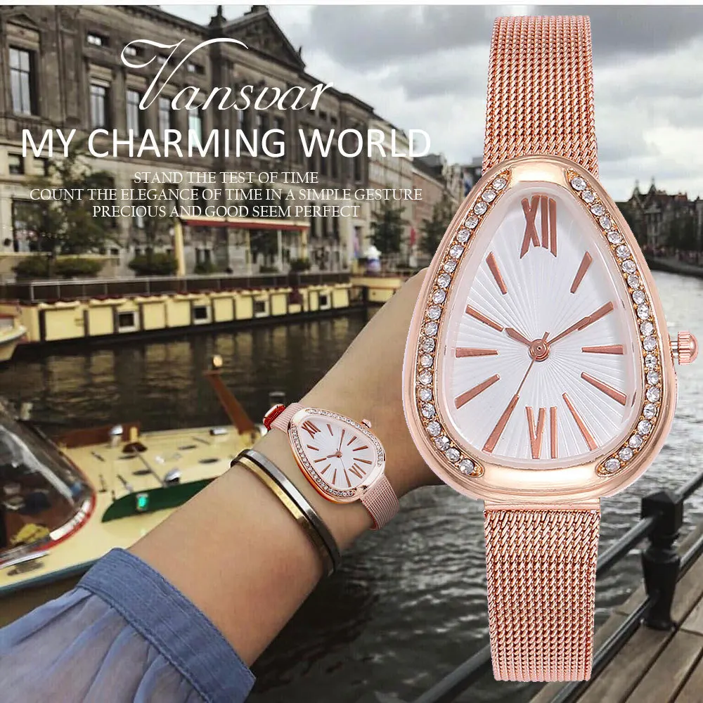Drop Shipping Fashion Rose Gold Irregular Shape Steel Women Rhinestone ...
