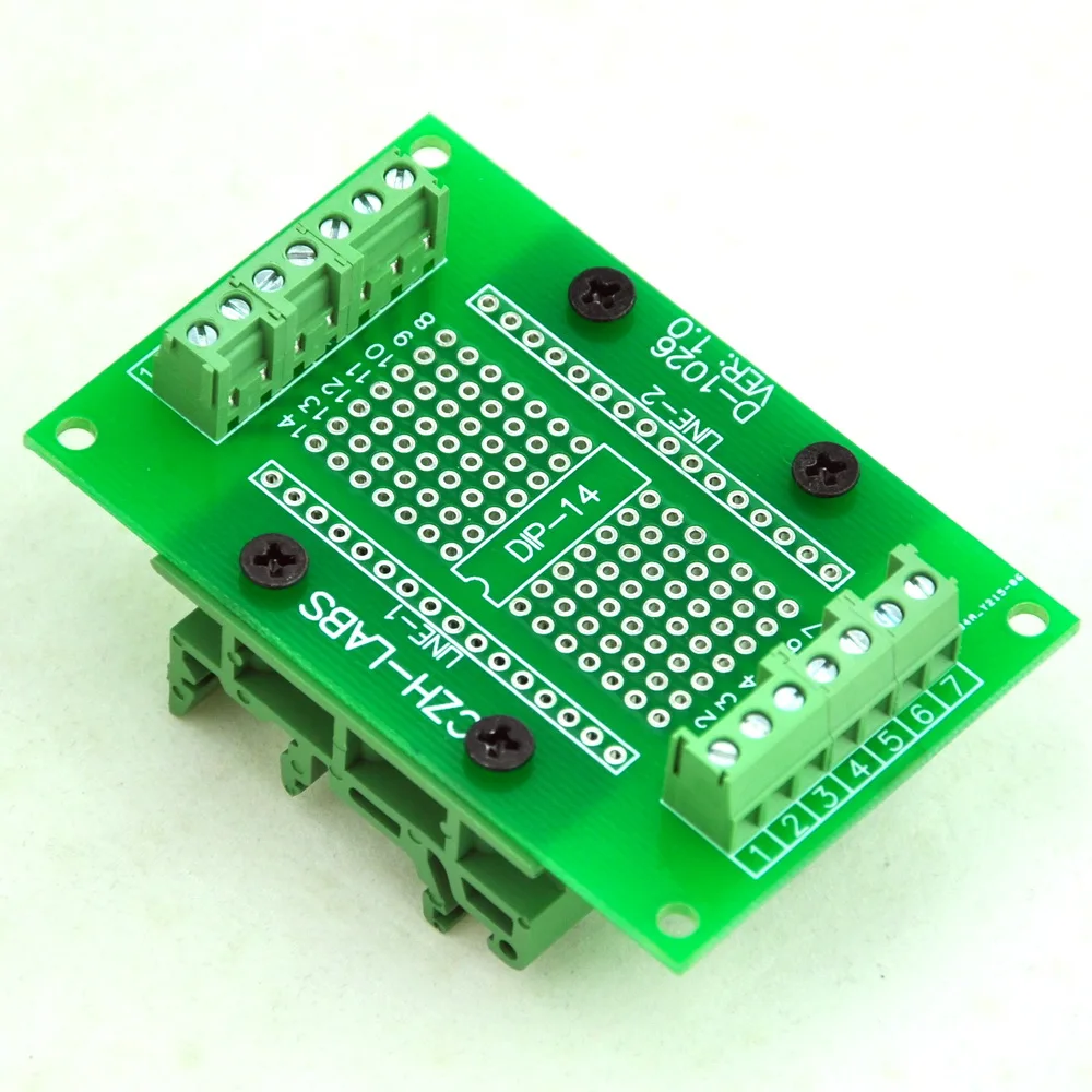 DIP 14 Component to Screw Terminal Adapter PCB, w/Simple DIN Rail Mount ...