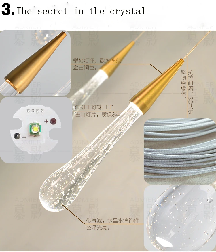 Креативный подвесной светильник в форме капель воды с кристаллами в европейском стиле роскошный