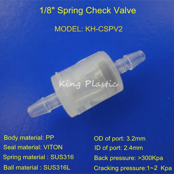 PP 1/8" one way water check valve, mini plastic spring check valve (KH ...