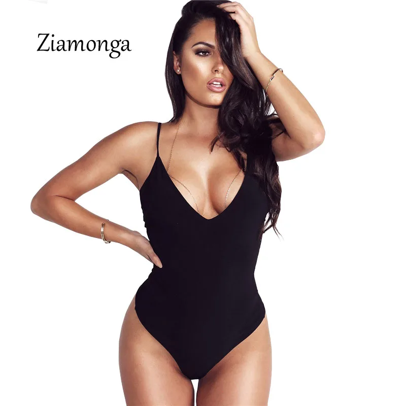 Ziamonga Black Bodysuit Women Jumpsuit Sexy Rompers Spaghetti Strap Body Suit Sleeveless Spandex
