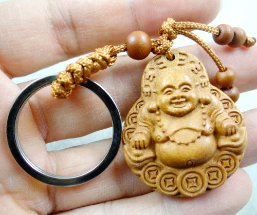 Natural mahogany three dimensional engraving Buddha wood keychain ...