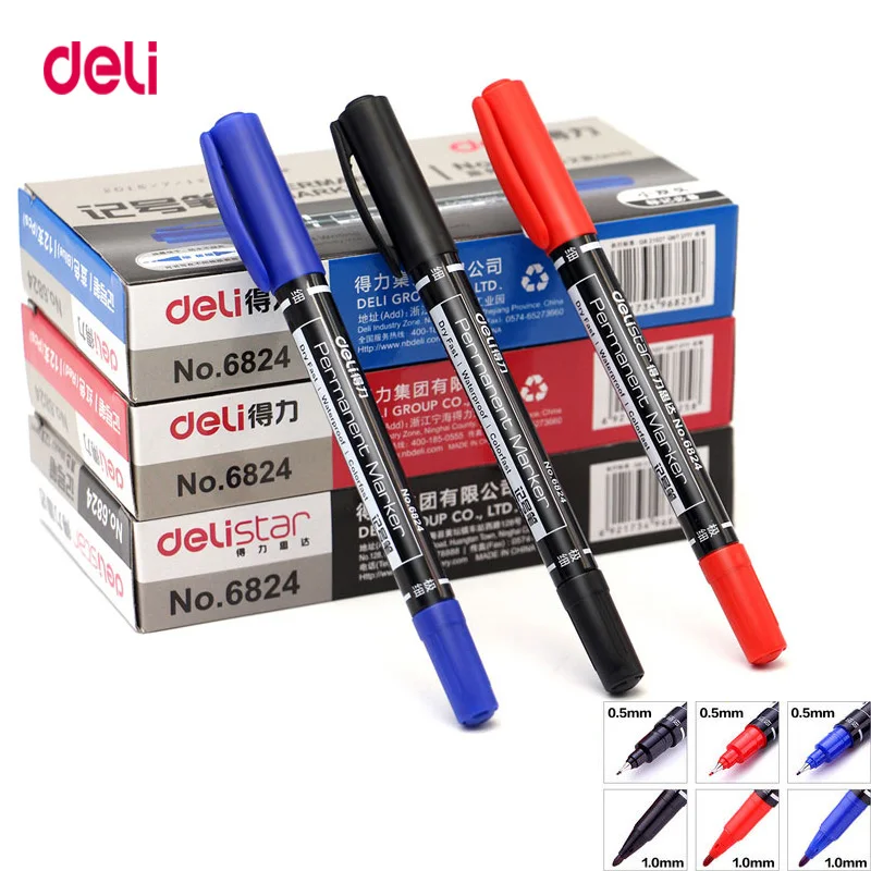 Deli 12pcs colored dual tip 0.5/1 mm fast dry permanent sign marker ...