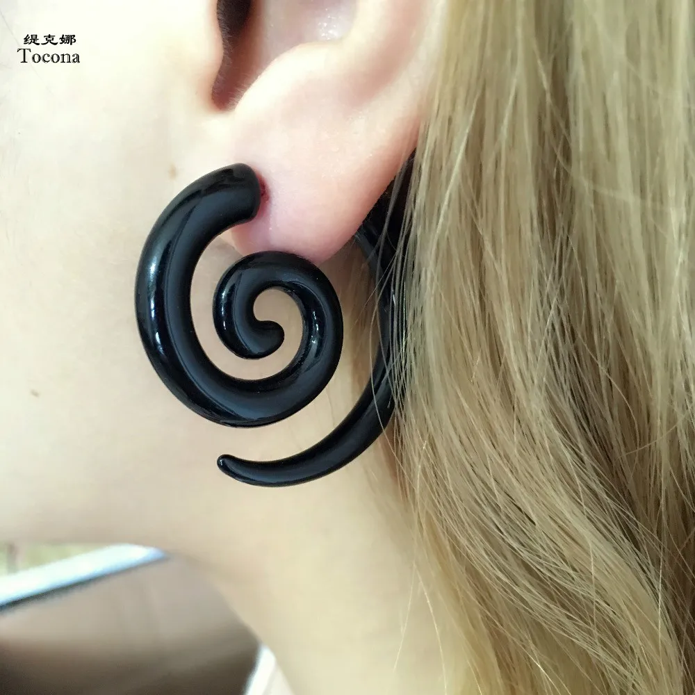 Tocona Ethnic Black Spiral Earrings Ear Plugs Acrylic Piercing Drop ...