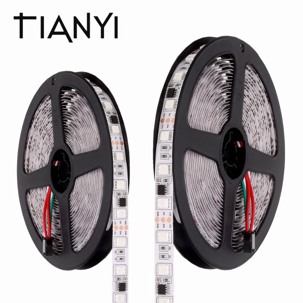 Ws2811 5050 Rgb Led Strip Waterproof Dc12v Addressable 60ledsm Smart Pixels Control Ws2811 Led 
