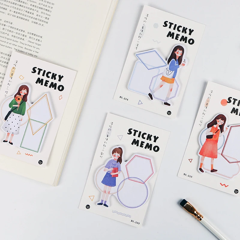 Kawaii Happy Girls Sticky Notes Cute Cartoon Paper Memo Pad Post ...