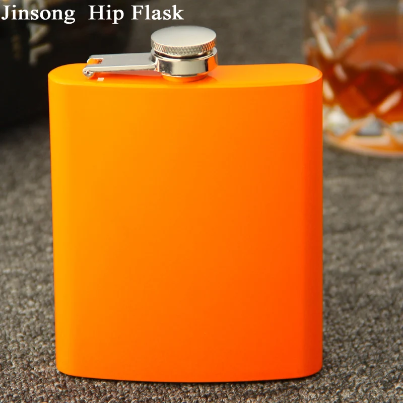 Led free , 7oz stainless steel orange painted liquor hip flask, pocket ...