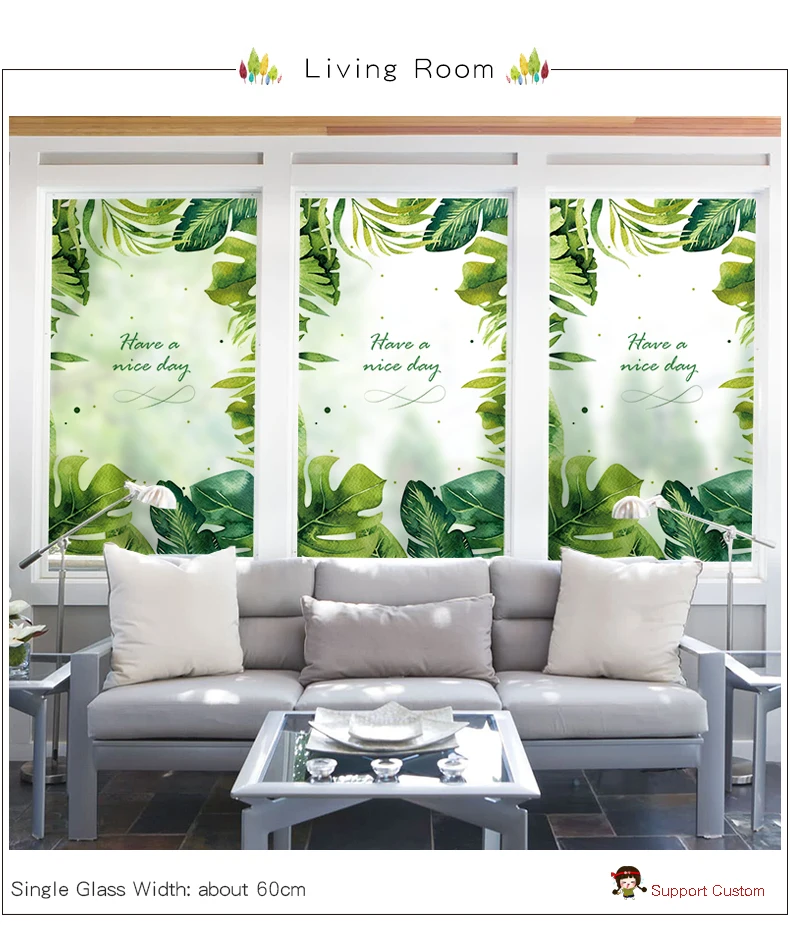 Dicor Tropical Jungle Style Glass Film Green Leaves Window Sticker ...