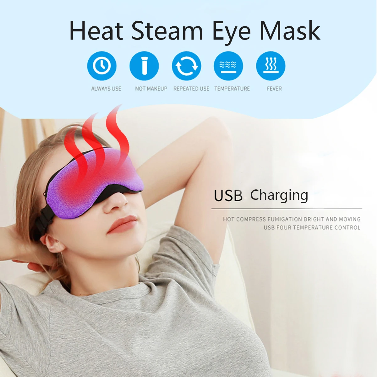 Usb Heat Steam Eye Mask Temperature Control Dry Tired Compress Heating Hot Pad Flannel Removable