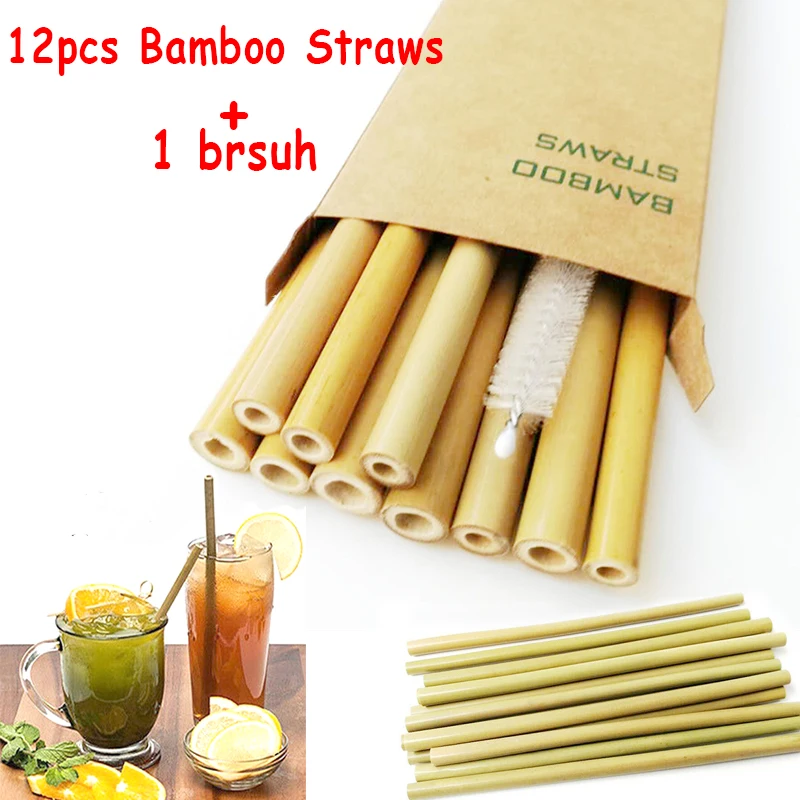 12pcs-Reutiliz-vel-Bambu-Beber-Palhas-Palhas-Partido-Ecol-gico-De-Bambu ...
