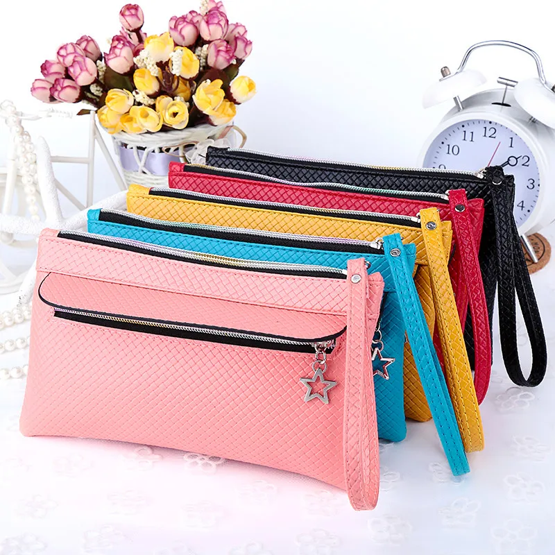 Factory direct women purse solid double zipper hand bag aunt Mobile ...