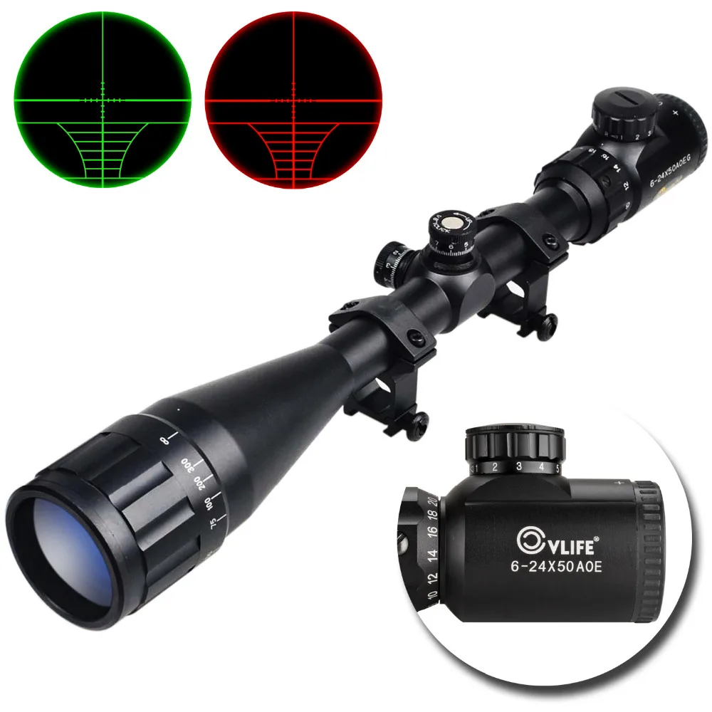 CVLIFE Optics Hunting Rifle Scope 6 24x50 AOE Red & Green Illuminated ...