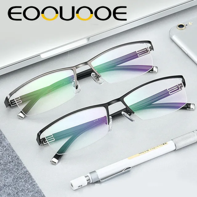 Eoouooe Men Alloy Optical Glasses Eyewear Half Frame Tr90 Oculos Gafas Myopia Prescription Lens
