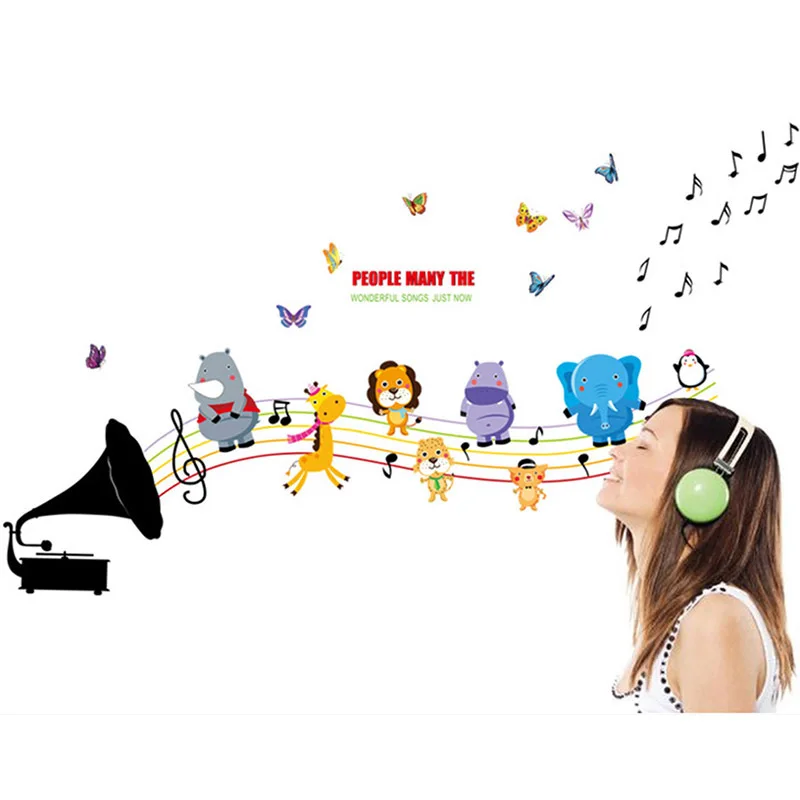 Elephant Giraffe Music Note Cartoon Baby Kids Children Home Decor Vinyl ...